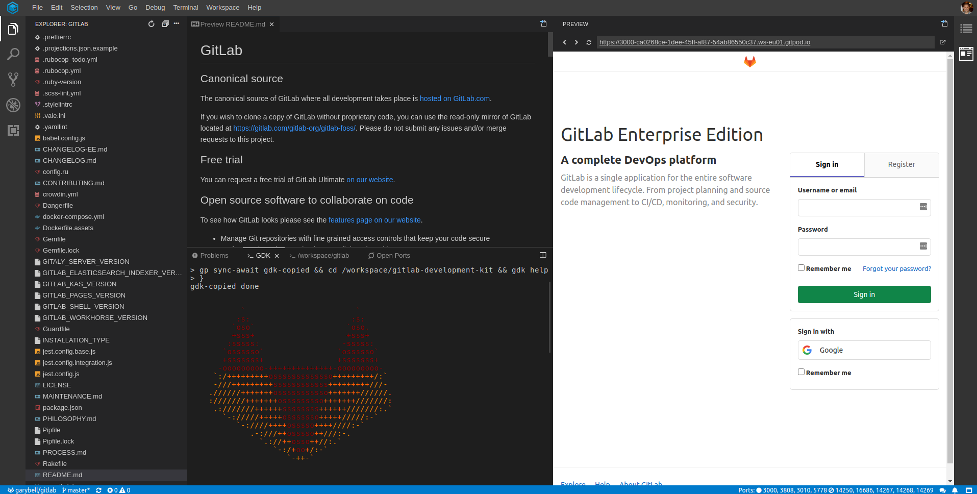 GitLab's Cloud based Development Kit (GDK) using Gitpod